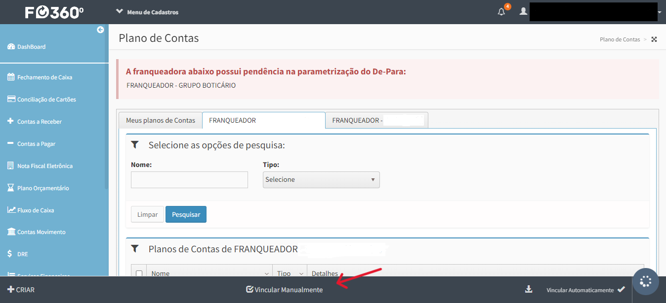 Solicitação de ajuste de De-Para – F360